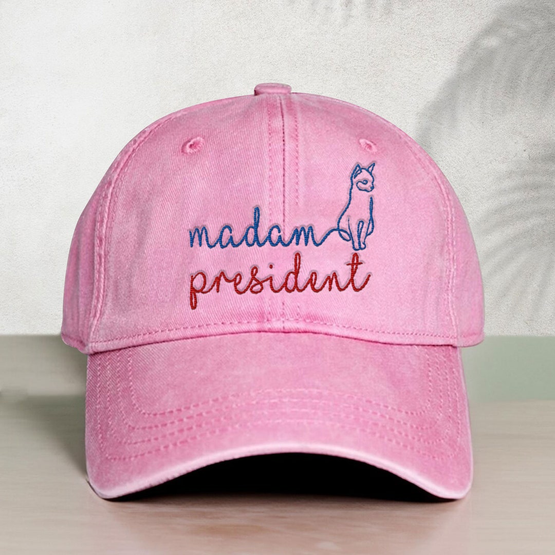 Madam President Embroidered Hat, Cat Kamala Harris Embroidered Hat ...