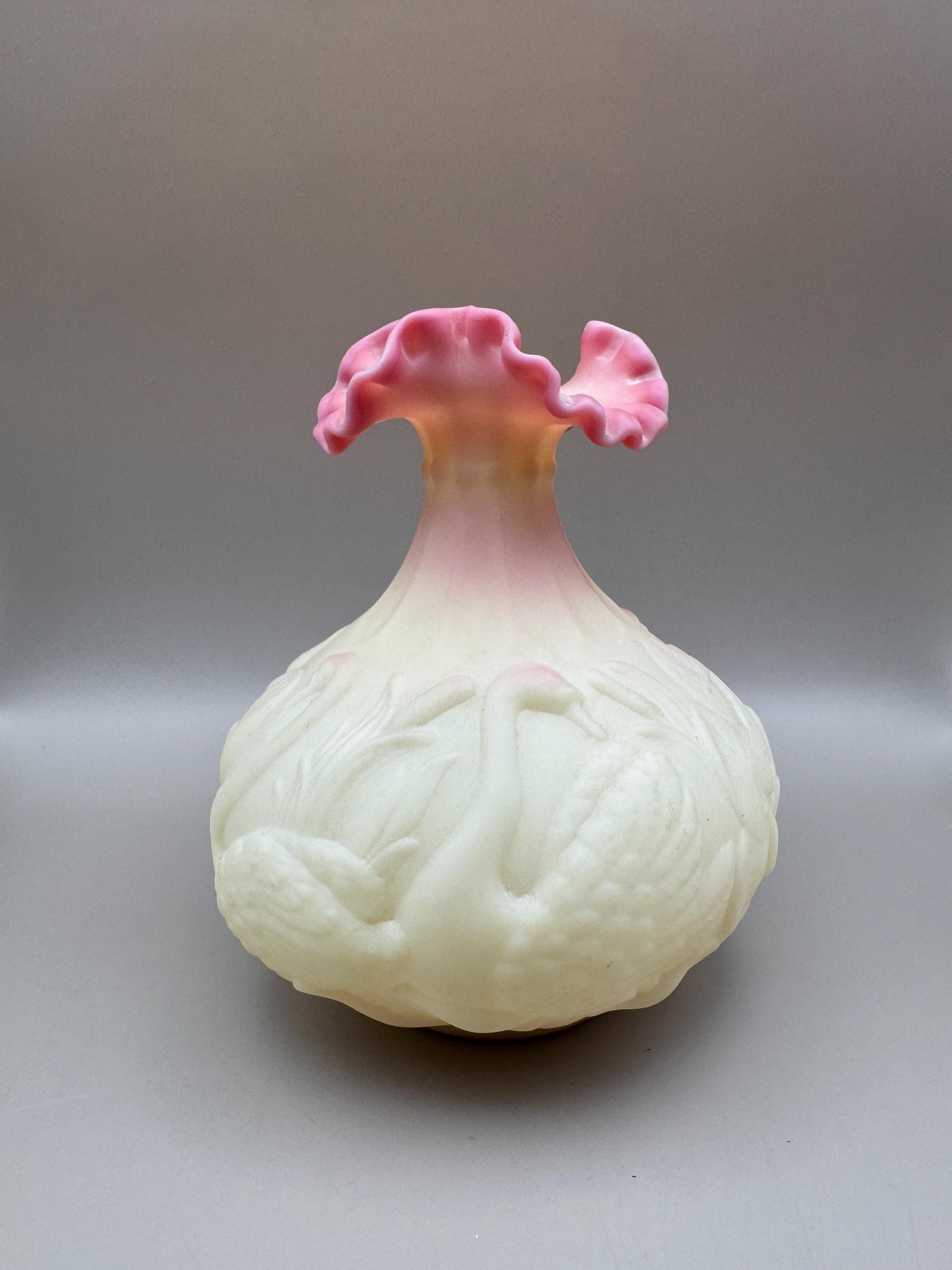 Rare Fenton Burmese Swan Vase: Signed George Fenton, Uranium Glow ...