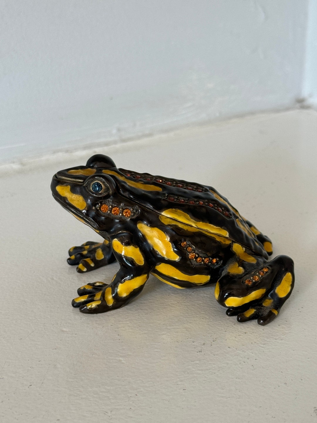 Olivia Riegel Enameled Jeweled Yellow and Bronze Frog Trinket Box - Etsy