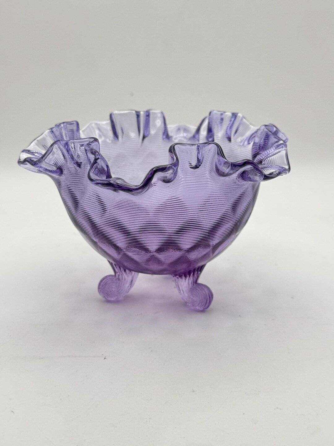 Fenton Art Glass Vintage 1970’s Wisteria Purple Lilac Threaded Diamond ...