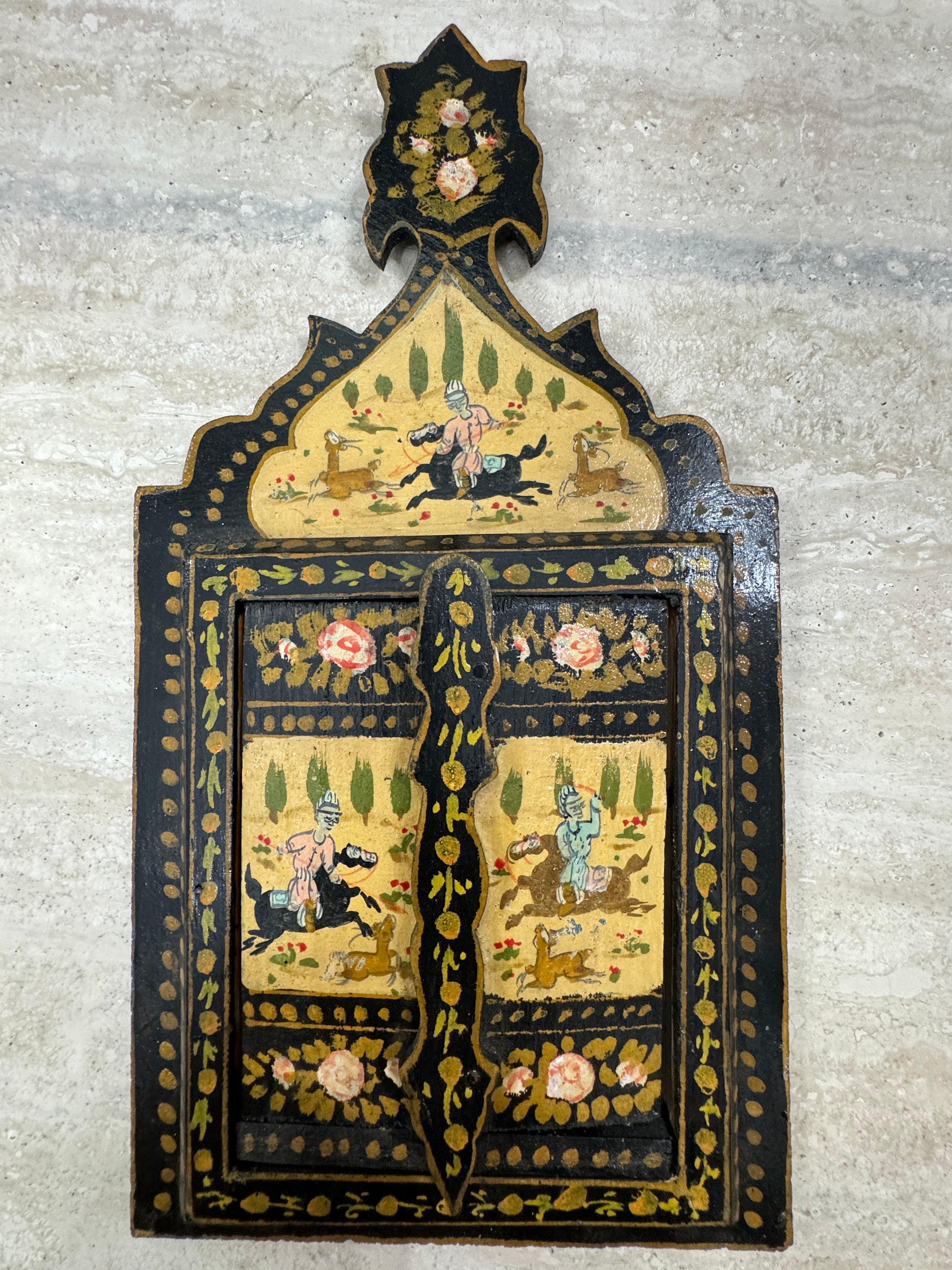 Vintage Persian Qatar Wooden Mirror Hand Painted With Unique Design - Etsy