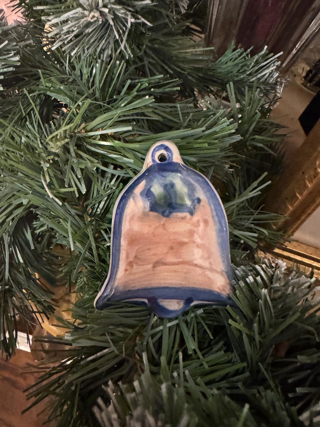 Vintage M.A. Hadley Stoneware Christmas Bell Ornament, Hand-painted ...