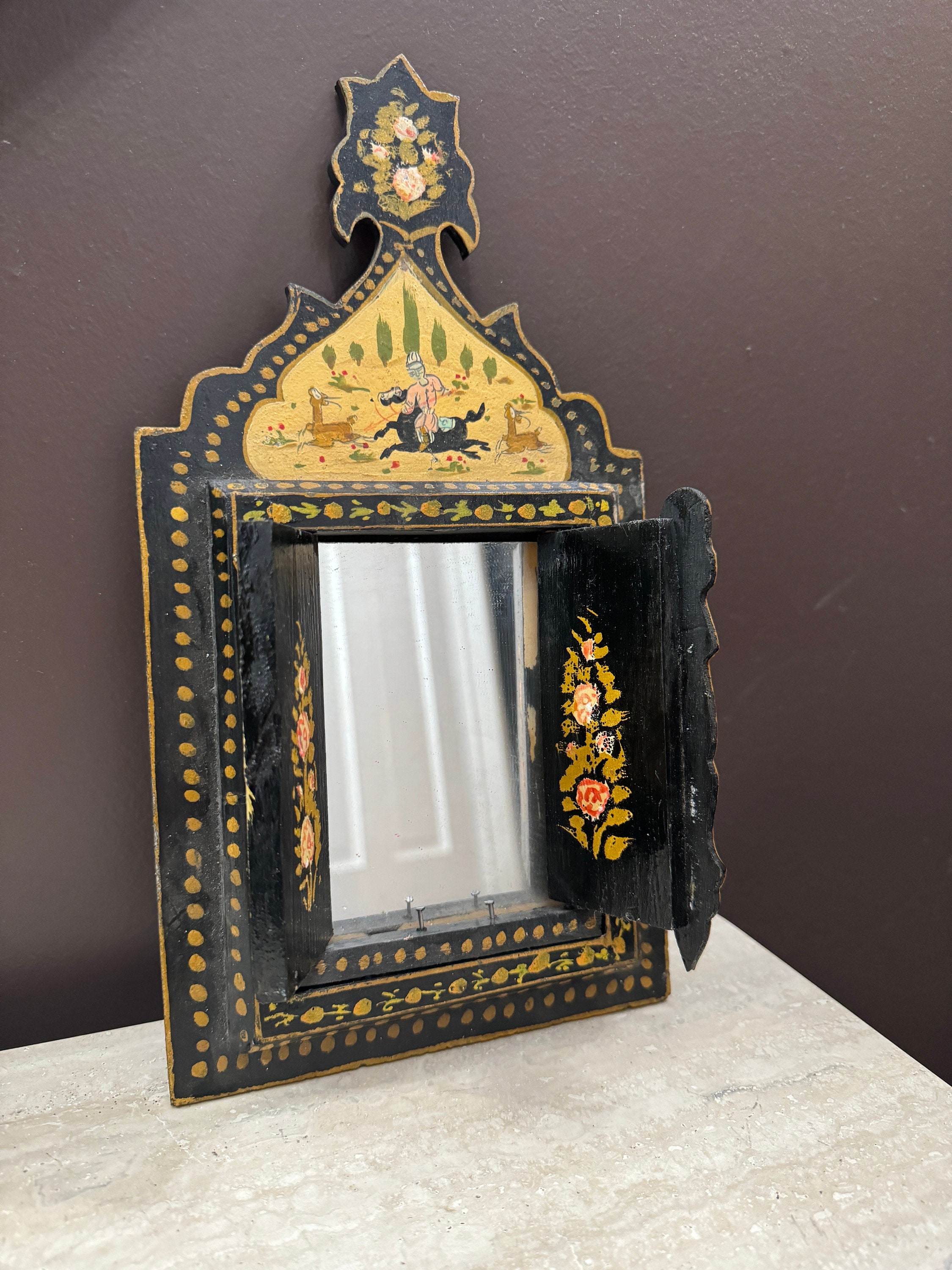 Vintage Persian Qatar Wooden Mirror Hand Painted With Unique Design - Etsy