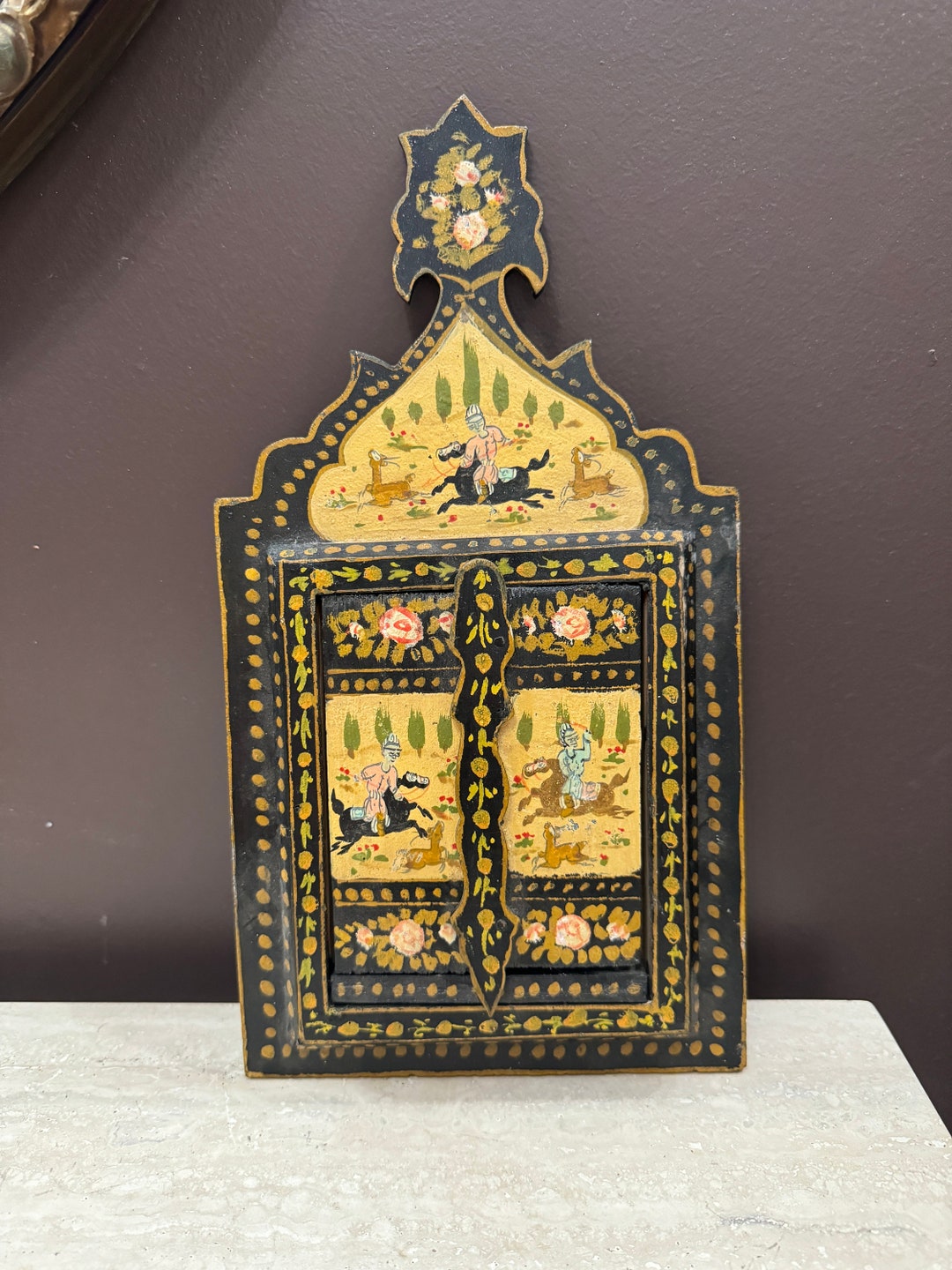 Vintage Persian Qatar Wooden Mirror Hand Painted With Unique Design - Etsy