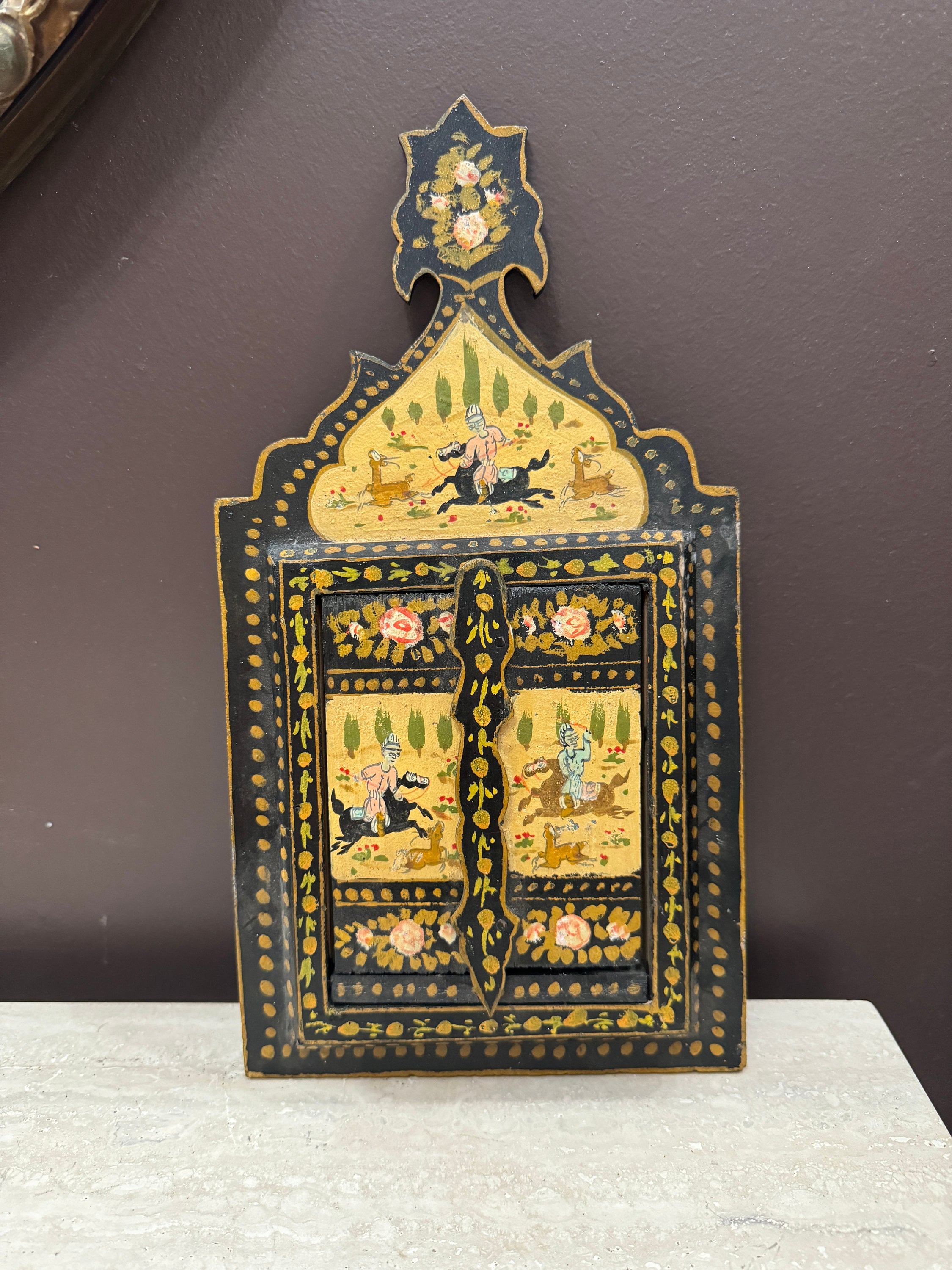 Vintage Persian Qatar Wooden Mirror Hand Painted With Unique Design - Etsy