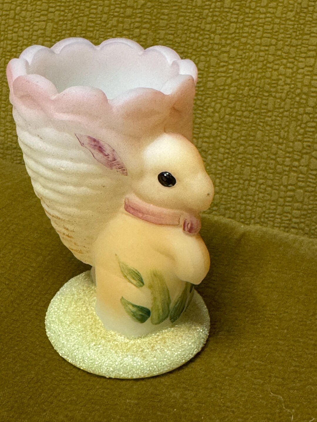 Fenton Hand Painted Satin Milk Glass Bunny Egg Cup Artist Signed Label ...
