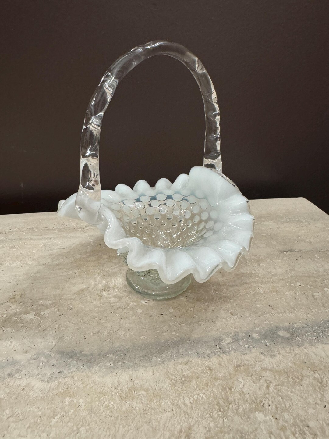 Vintage Fenton Glass Opaline Hobnail Miniature Basket - Etsy