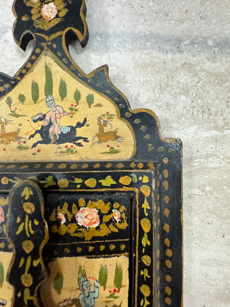 Vintage Persian Qatar Wooden Mirror Hand Painted With Unique Design - Etsy