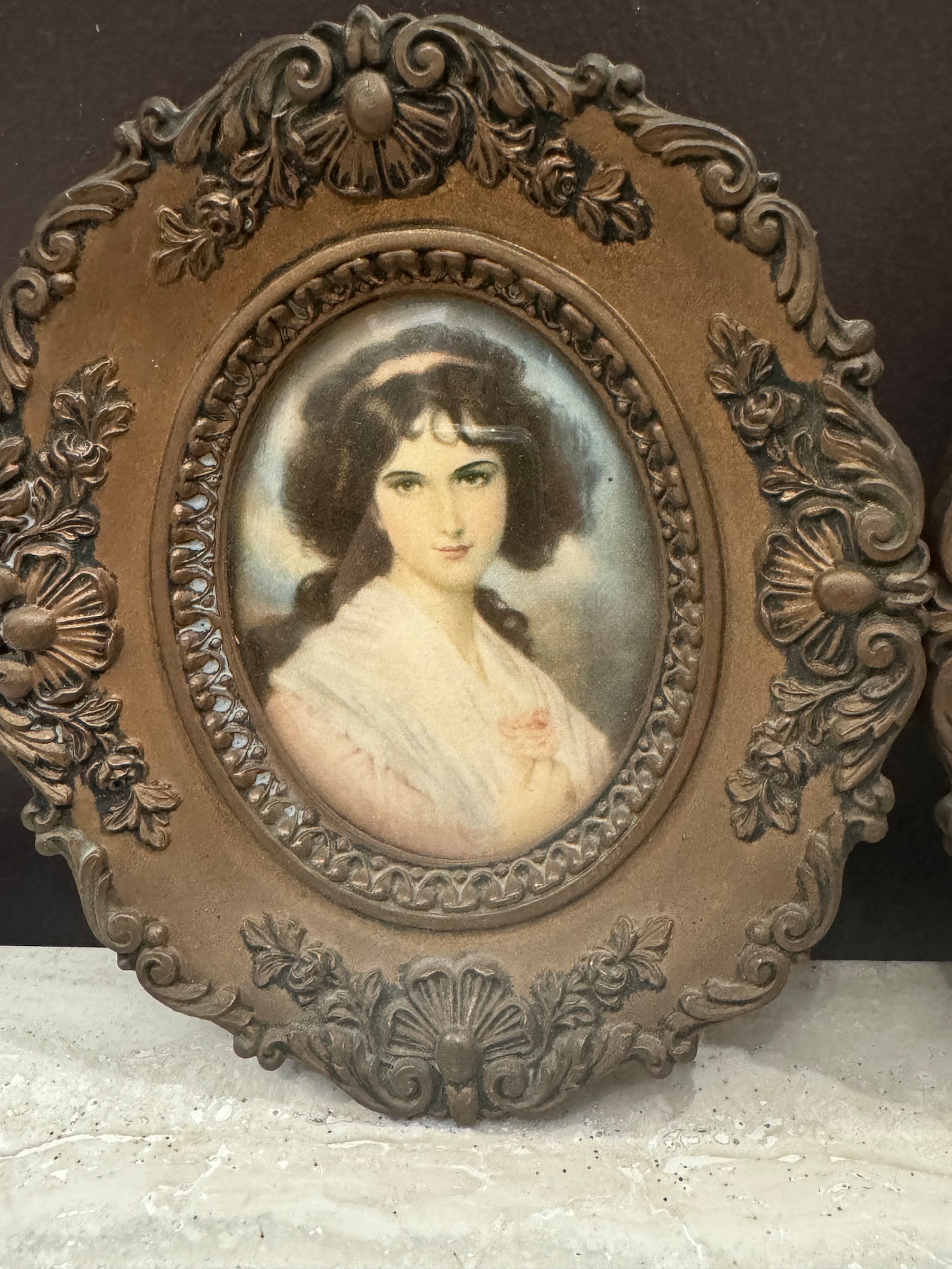 Pair of Vintage 1950s A Cameo Creation Framed Art Portraits of lady ...