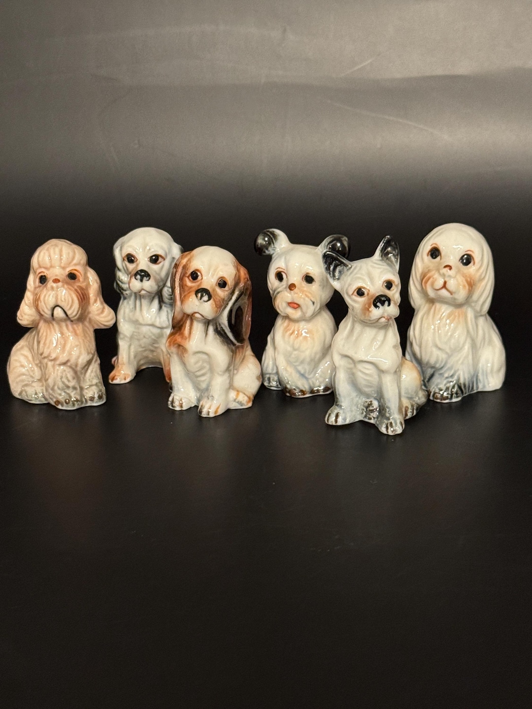 Vintage 1970s Bone China Dog Figurines Set - 6 Miniature Collectible ...