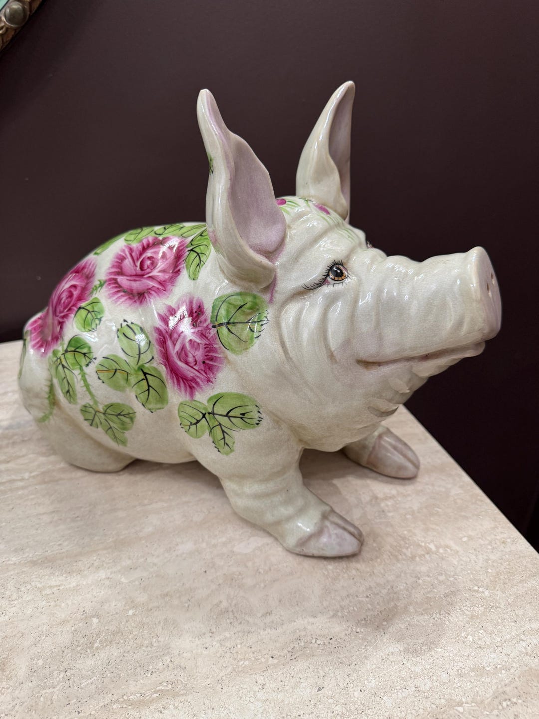 Wemyss Ware Style Vintage Handpainted Pottery Pig Cabbage Roses and ...