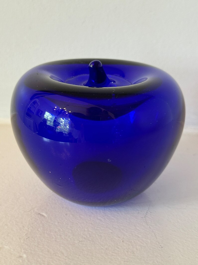 Vintage Art Glass Cobalt Blue Apple Paperweight - Etsy