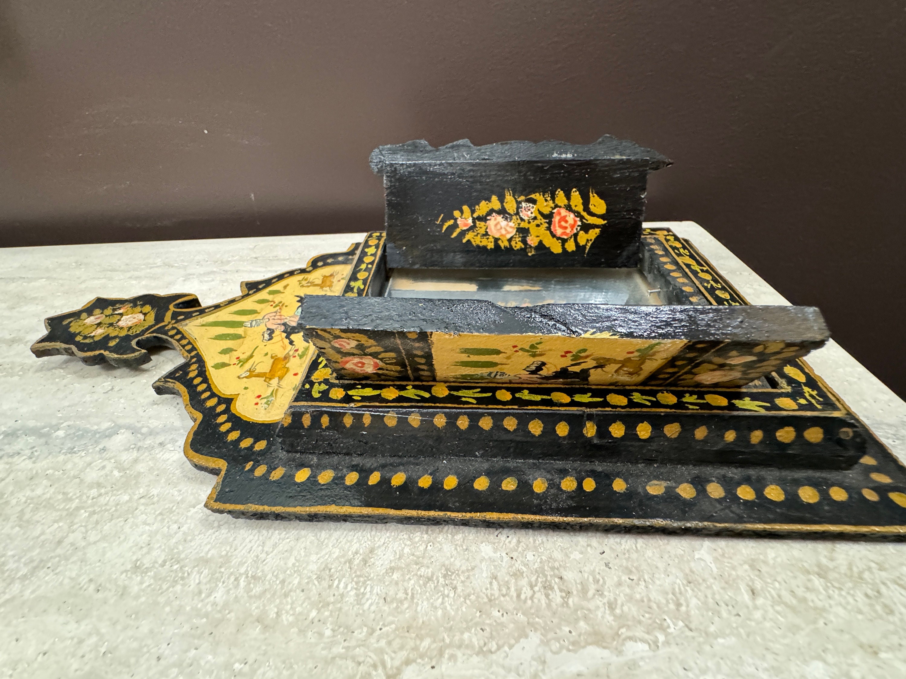 Vintage Persian Qatar Wooden Mirror Hand Painted With Unique Design - Etsy