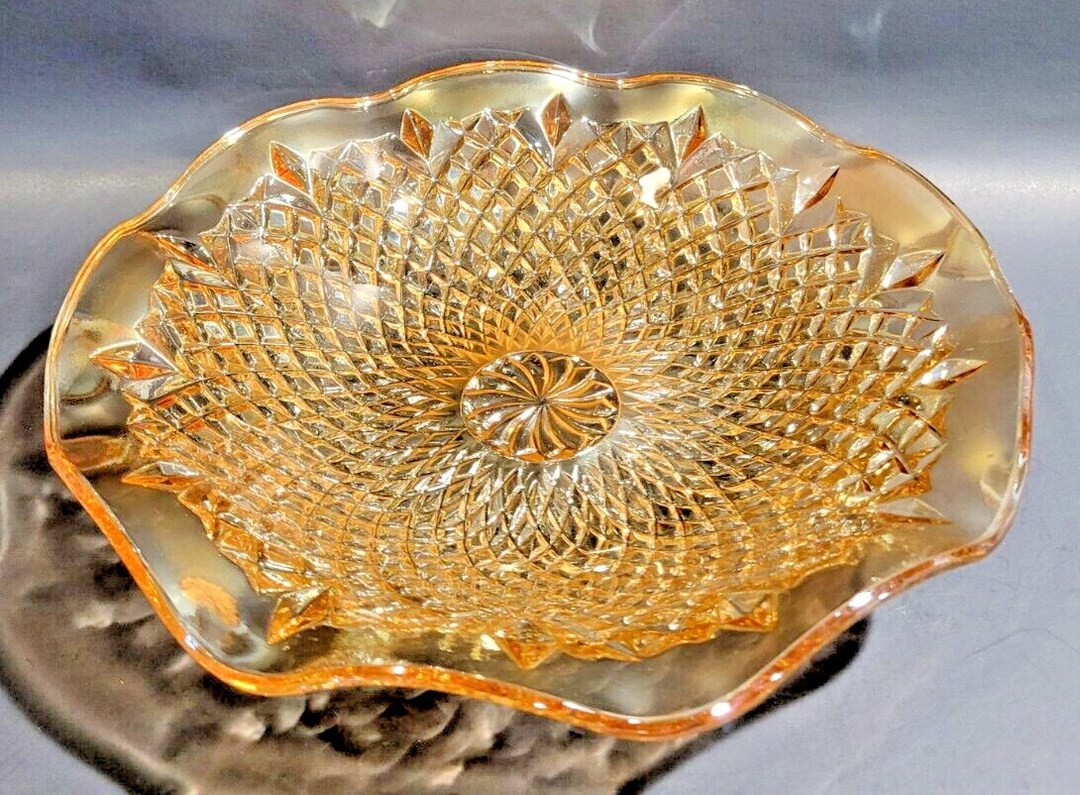 Diamond & Pinwheel VTG Sowerby Marigold Carnival Glass - Etsy