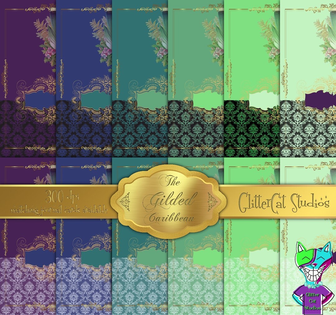 Digital Paper Pack: the Gilded Caribbean 8-1/2" X 11" Violet Blue Green ...
