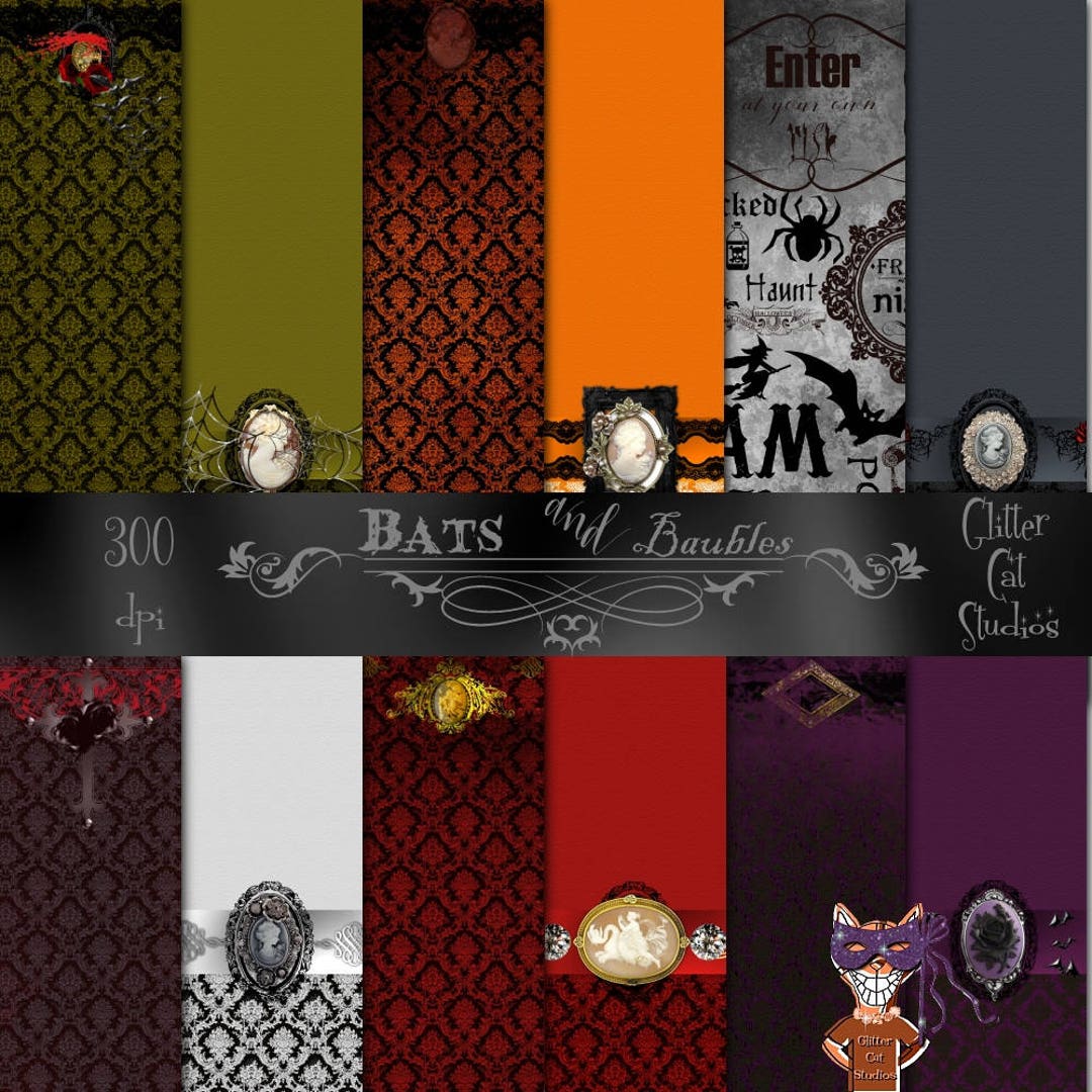 Gothic Romance Halloween Bats and Baubles 8.5" X 11" Printable Digital ...