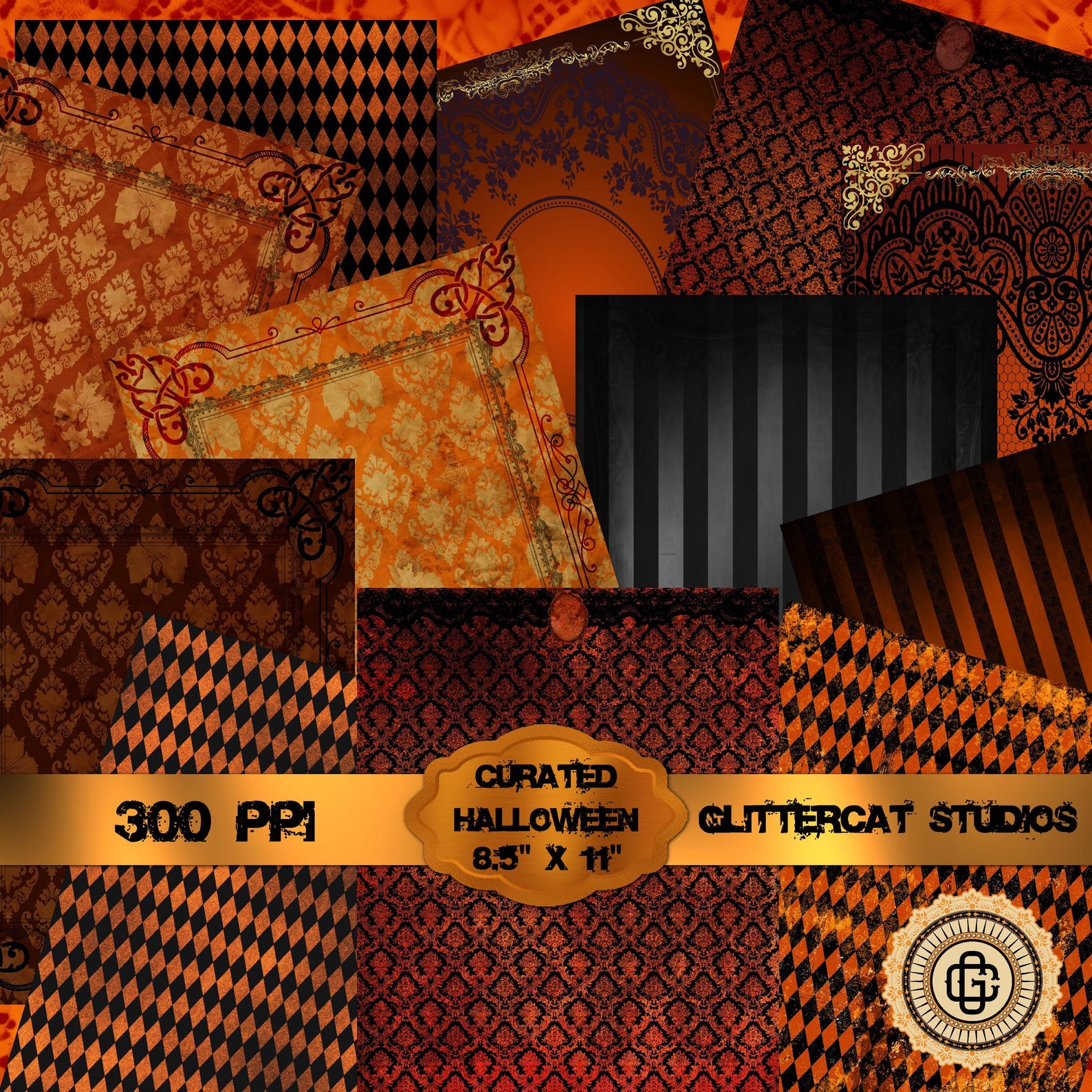 Digital Paper Pack: 8.5 X 11 Halloween Backgrounds Black, Orange ...