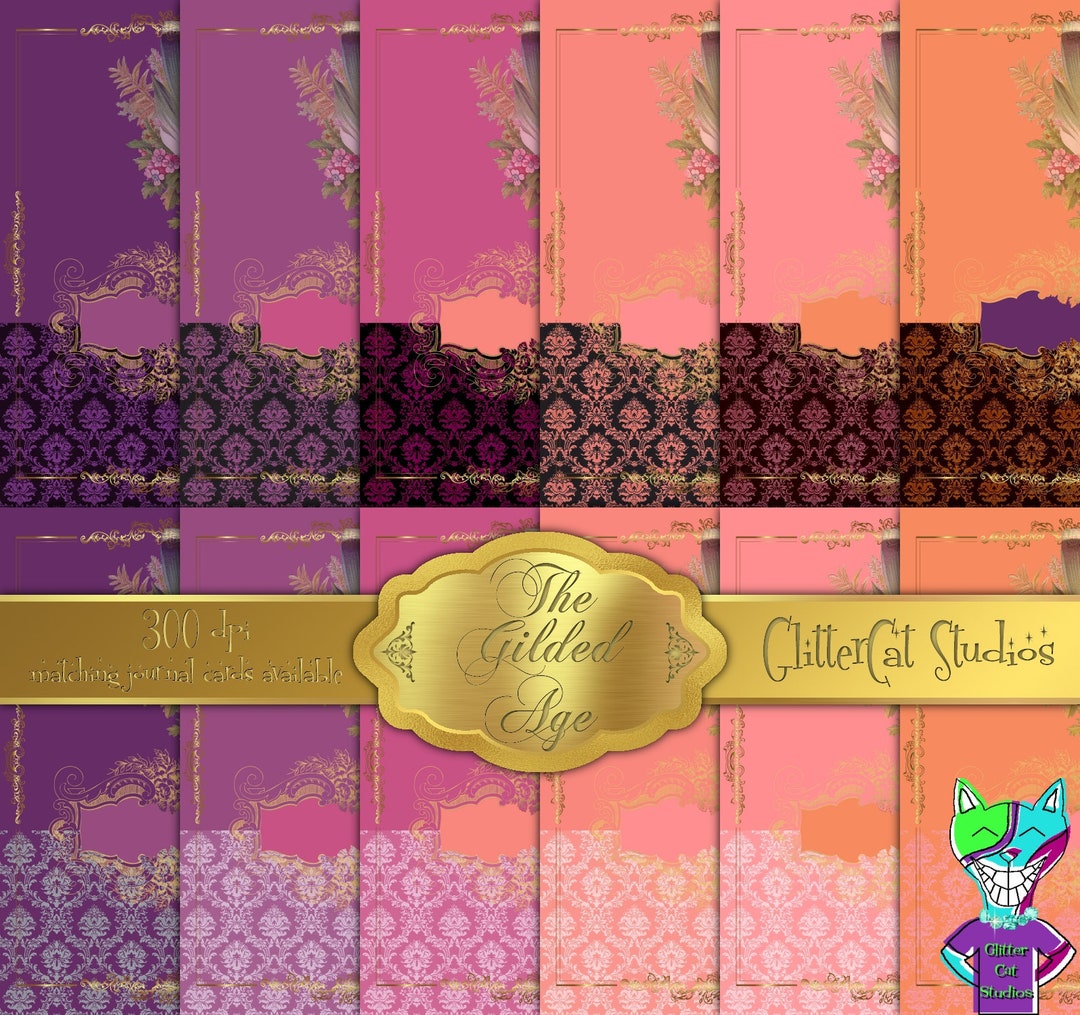 Digital Paper Pack: the Gilded Age 8-1/2" X 11" Violet Pink Peach Gold ...