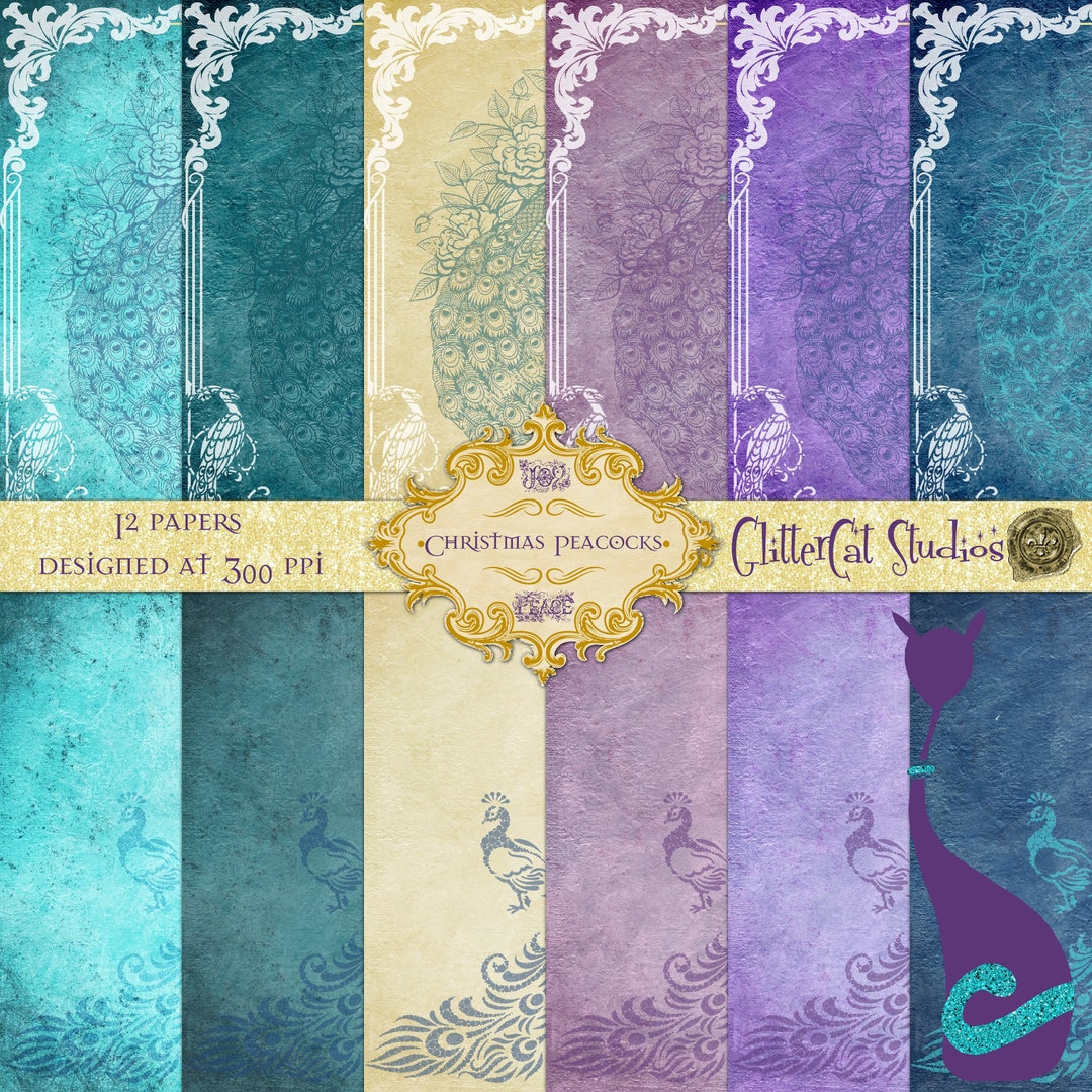 Christmas Peacocks 12 X 12 Christmas Scrapbook Paper, Digital Paper ...