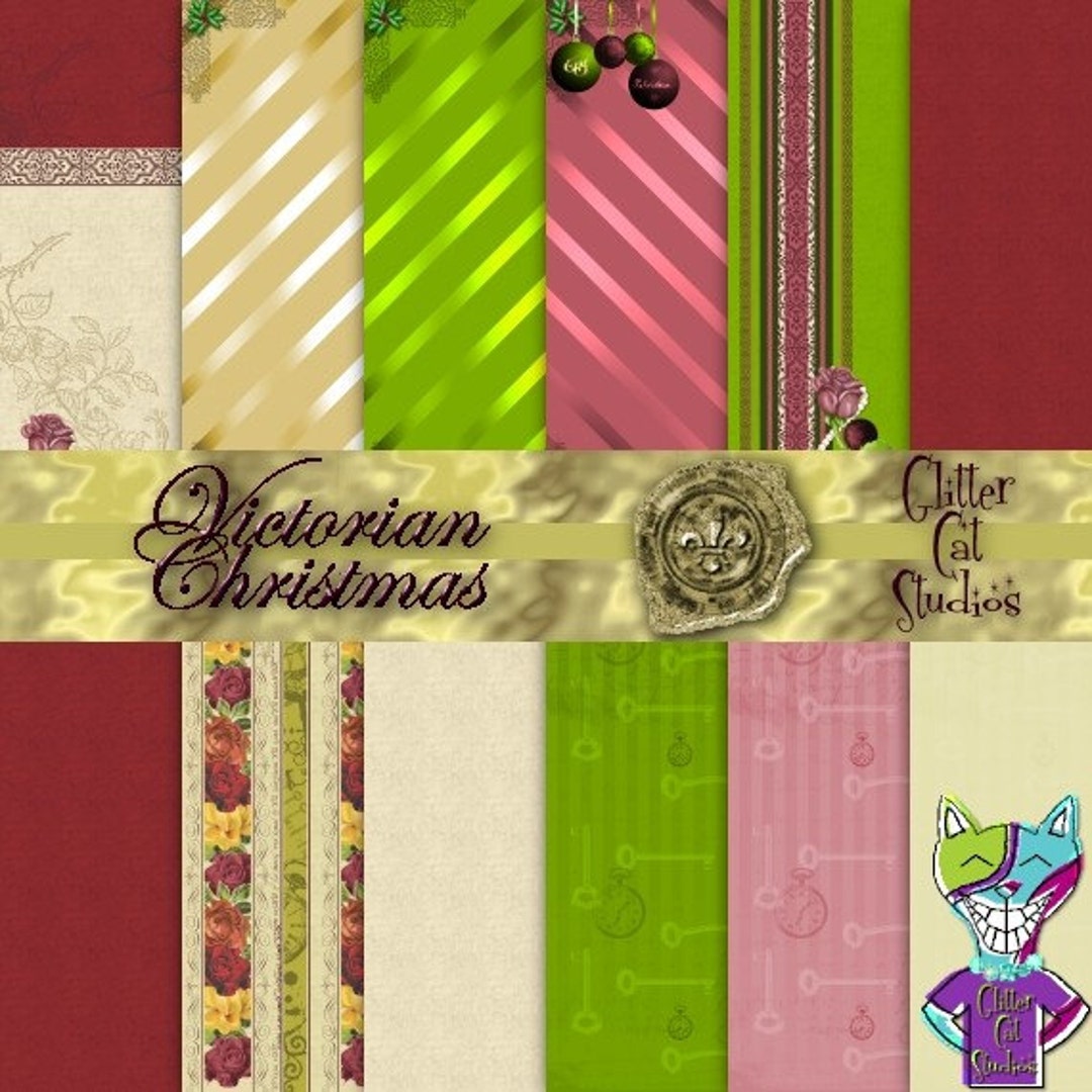 Victorian Christmas 8.5" X 11" Scrapbook Digital Paper Romantic Floral ...