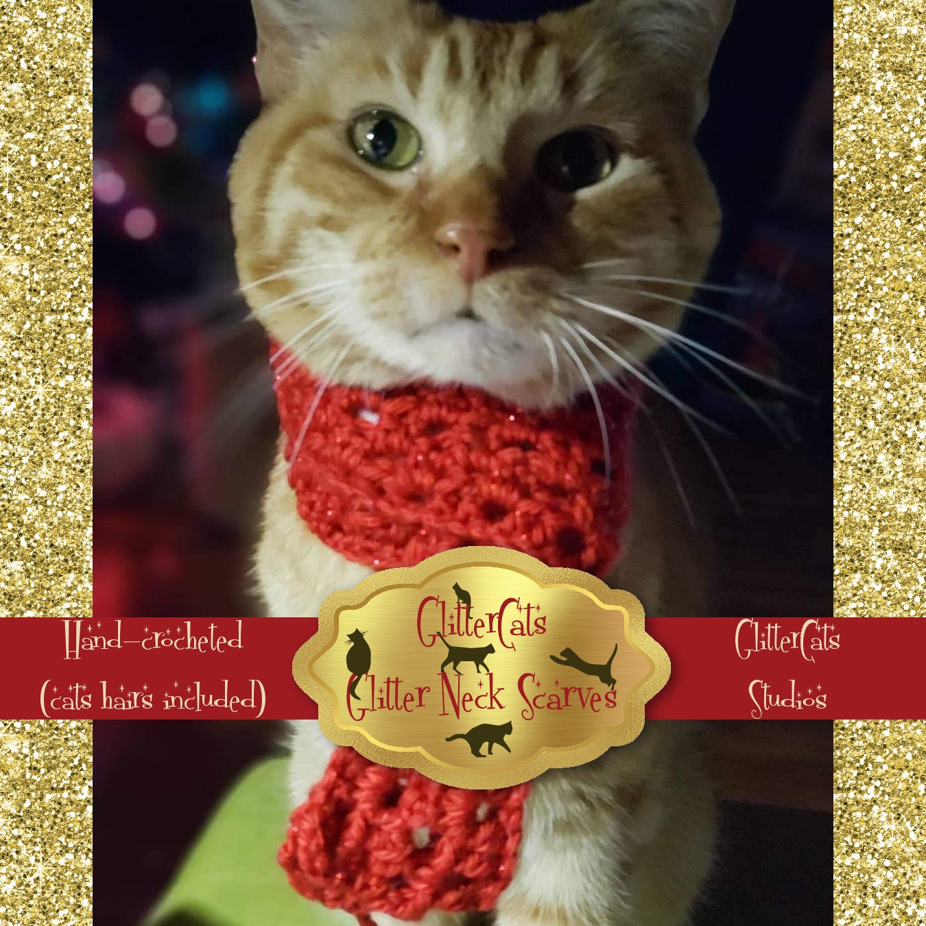 Glitter Cat Neck Scarves Feline Accessories Kitty Winter Scarf Metallic ...