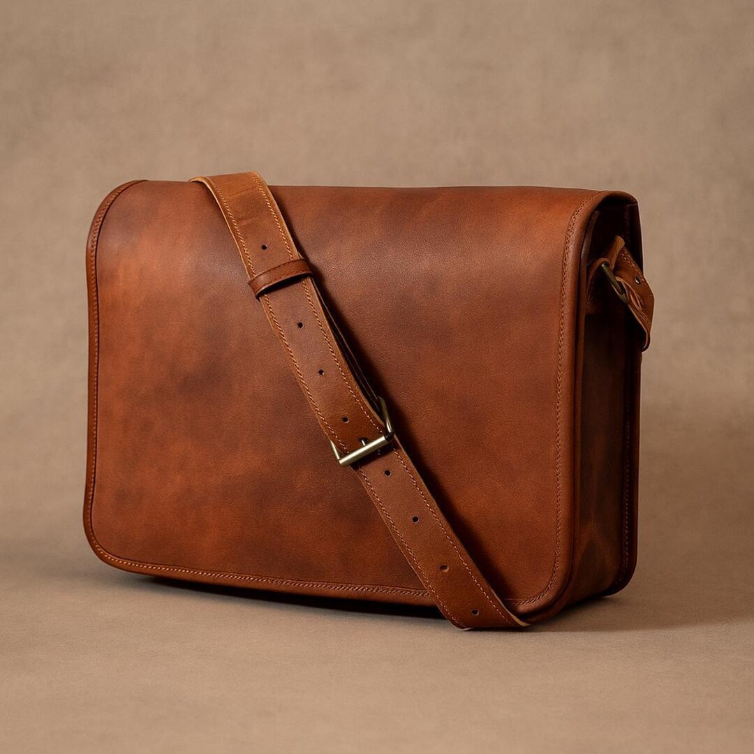 Premium Full-grain Leather Messenger Bag for Men & Women – Professional ...