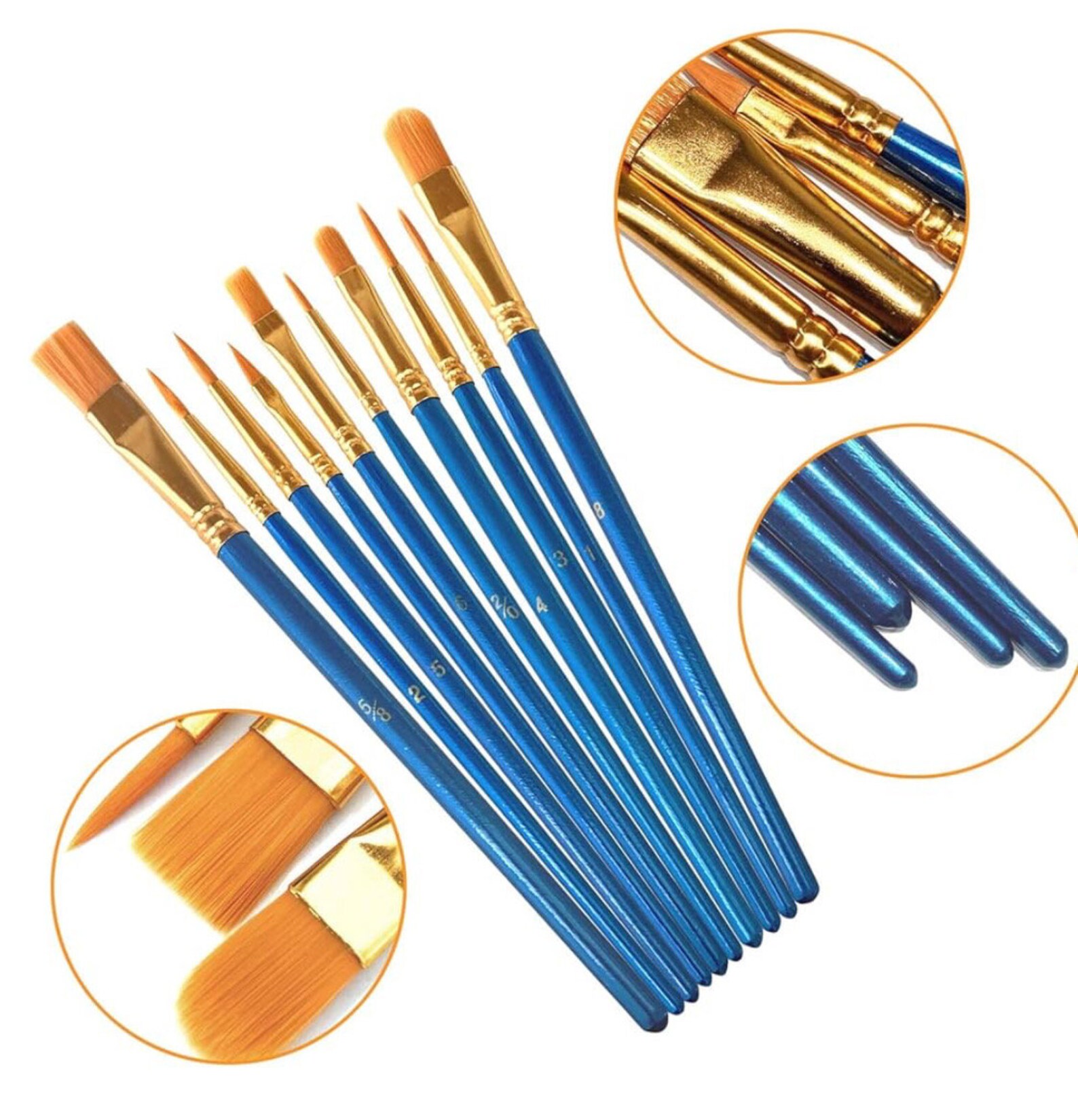 10 Piece Artist Paintbrush Set for Painting With Oil, Acrylic ...