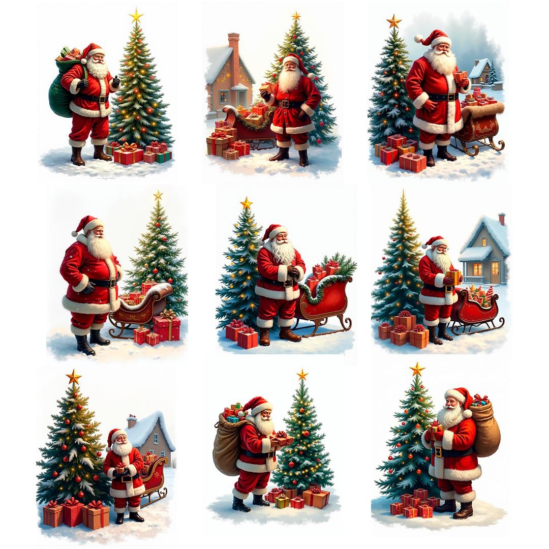 30 Christmas Santa Claus Clip Art, 30 JPG, Digital Download ...