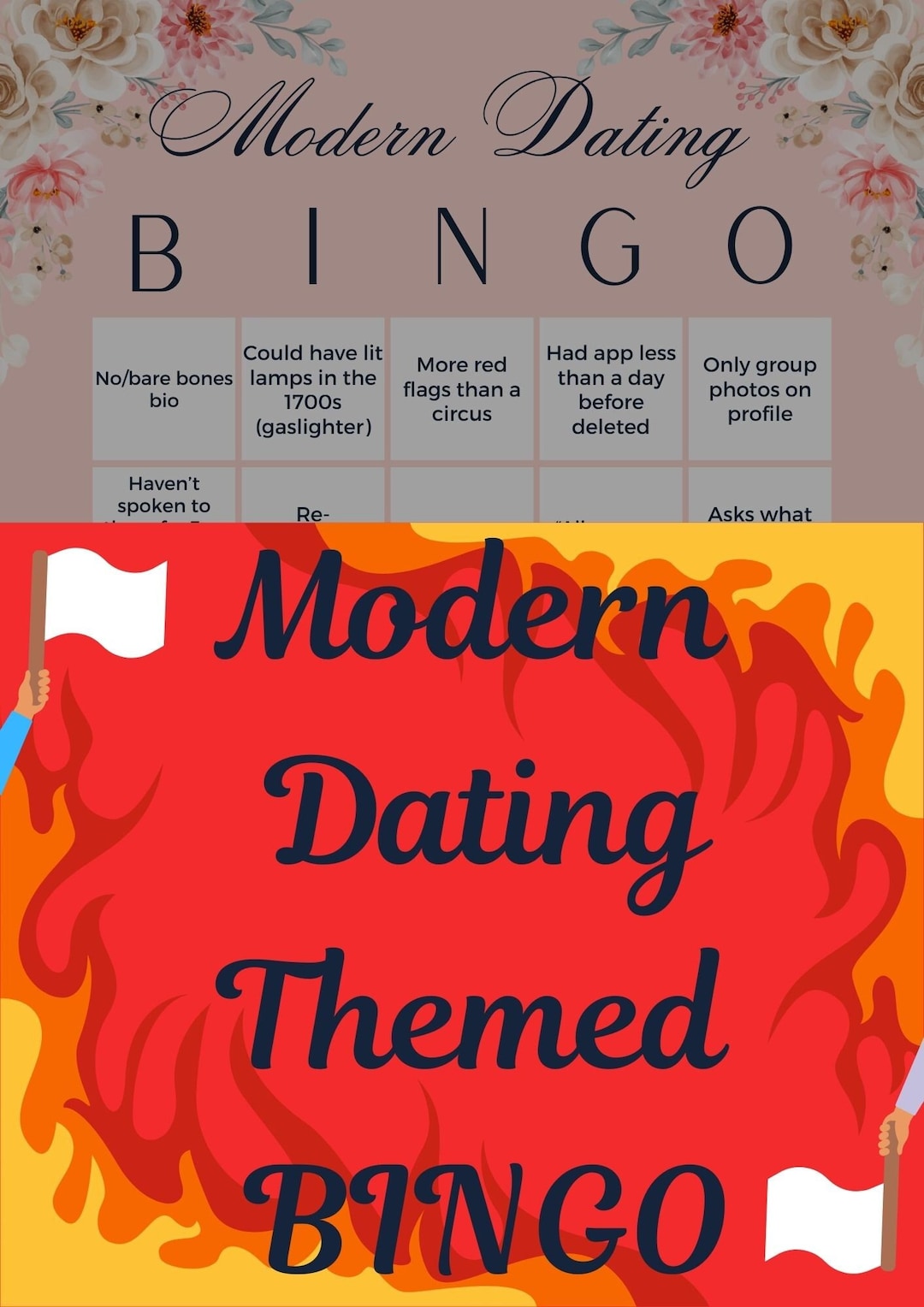 Modern Dating Themed Bingo Game | 8 Unique, Pre-filled Bingo Cards ...