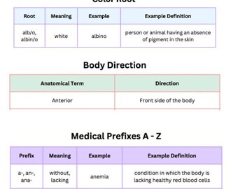 Medical Terminology - Colors, Body Direction Prefixes, Suffixes and ...