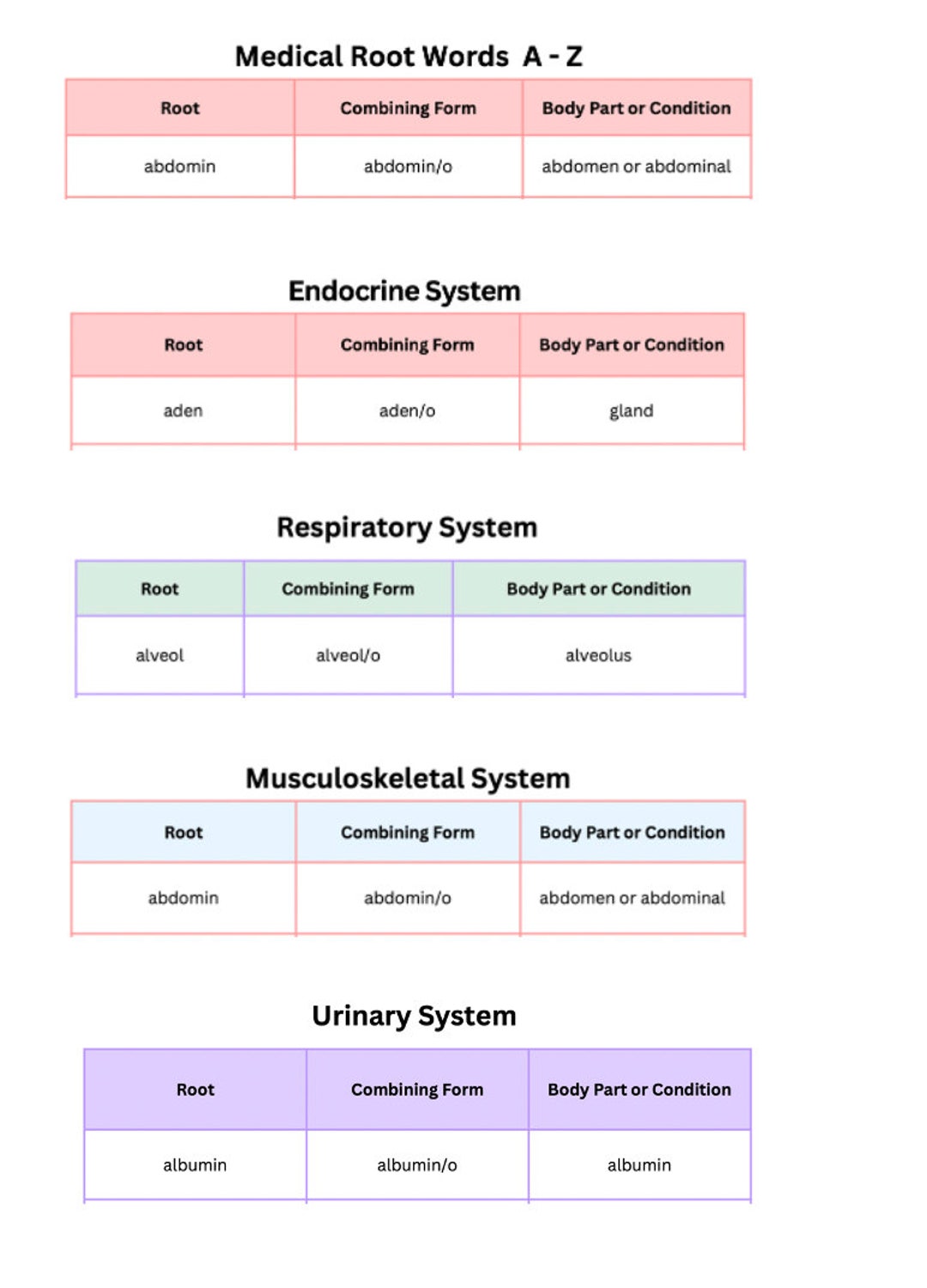 Medical Terminology - Root Words, Body Systems - Endocrine, Respiratory ...