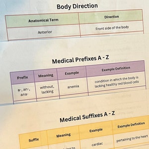 Medical Terminology - Colors, Body Direction Prefixes, Suffixes and ...