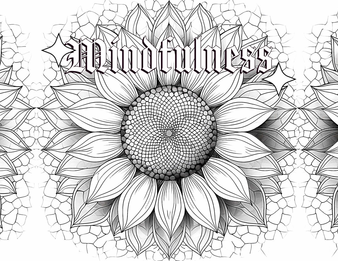 Sunflower Summer Coloring Page With the Word Mindfulness PNG Coloring ...