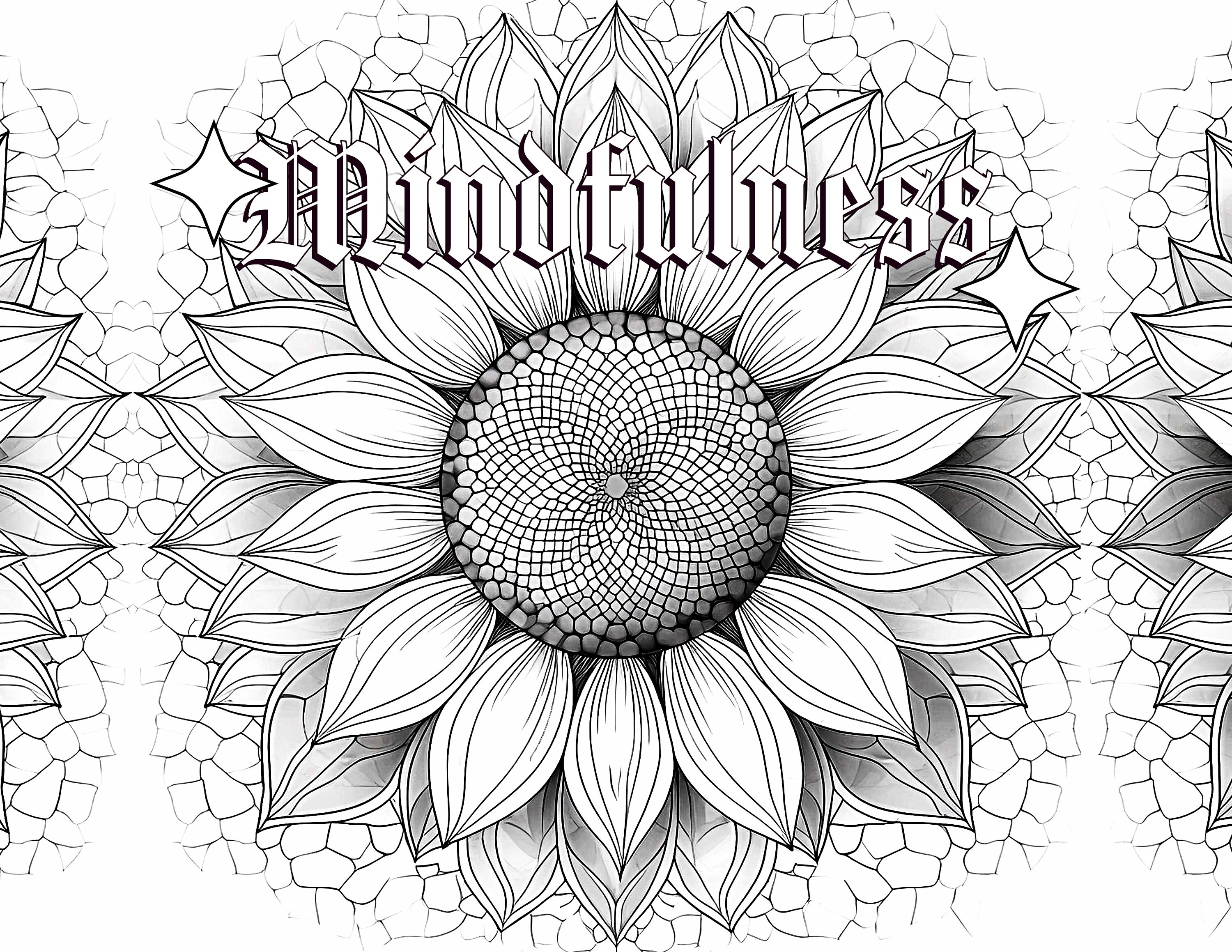 Sunflower Summer Coloring Page With the Word Mindfulness PNG Coloring ...
