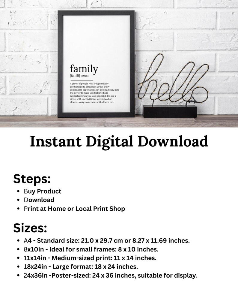 Family Definition Print, Family Wall Art Prints, Digital Download, Personalized Gift, Printable ...