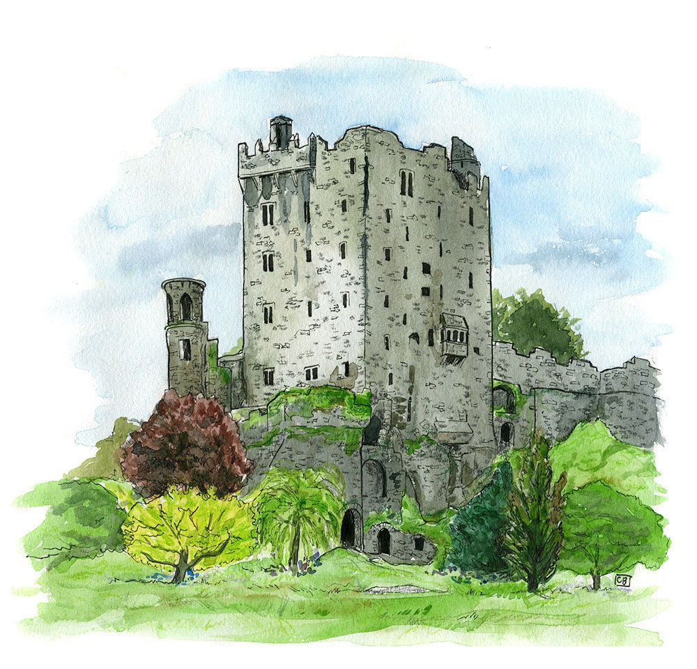 Blarney Castle, Ireland: 11x17" Archival Print of Watercolour Travel ...