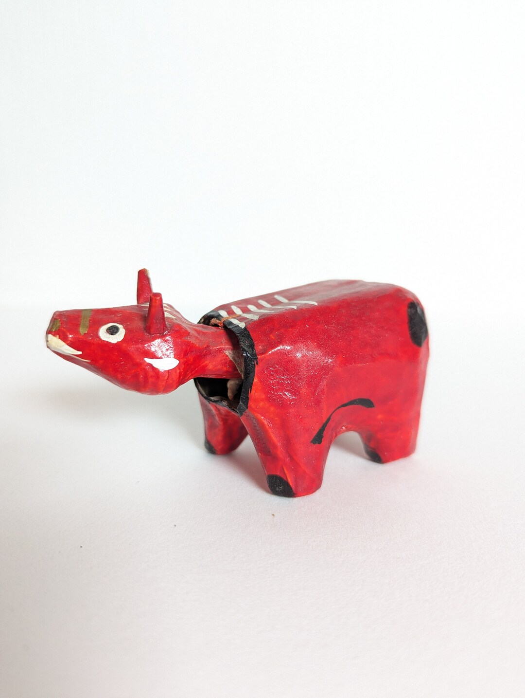 Japanese Folk Cow, Akabeko in Papier-mâché, Small Antique Collectible Toy, Vintage Decorative ...