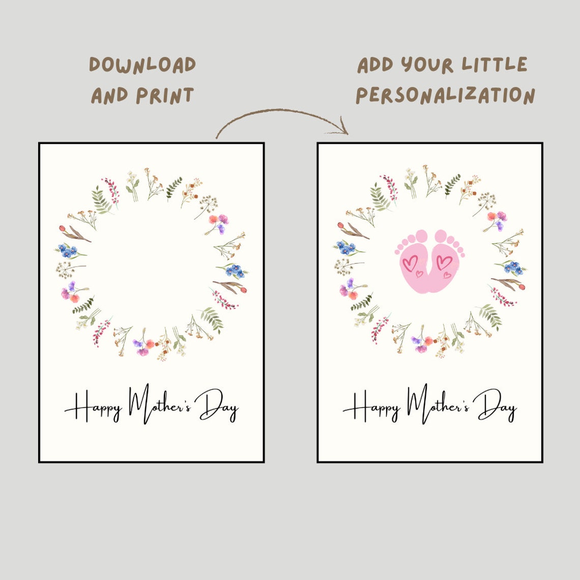 Mother's Day Craft Floral Wreath Handprint Art Wildflowers Footprint ...