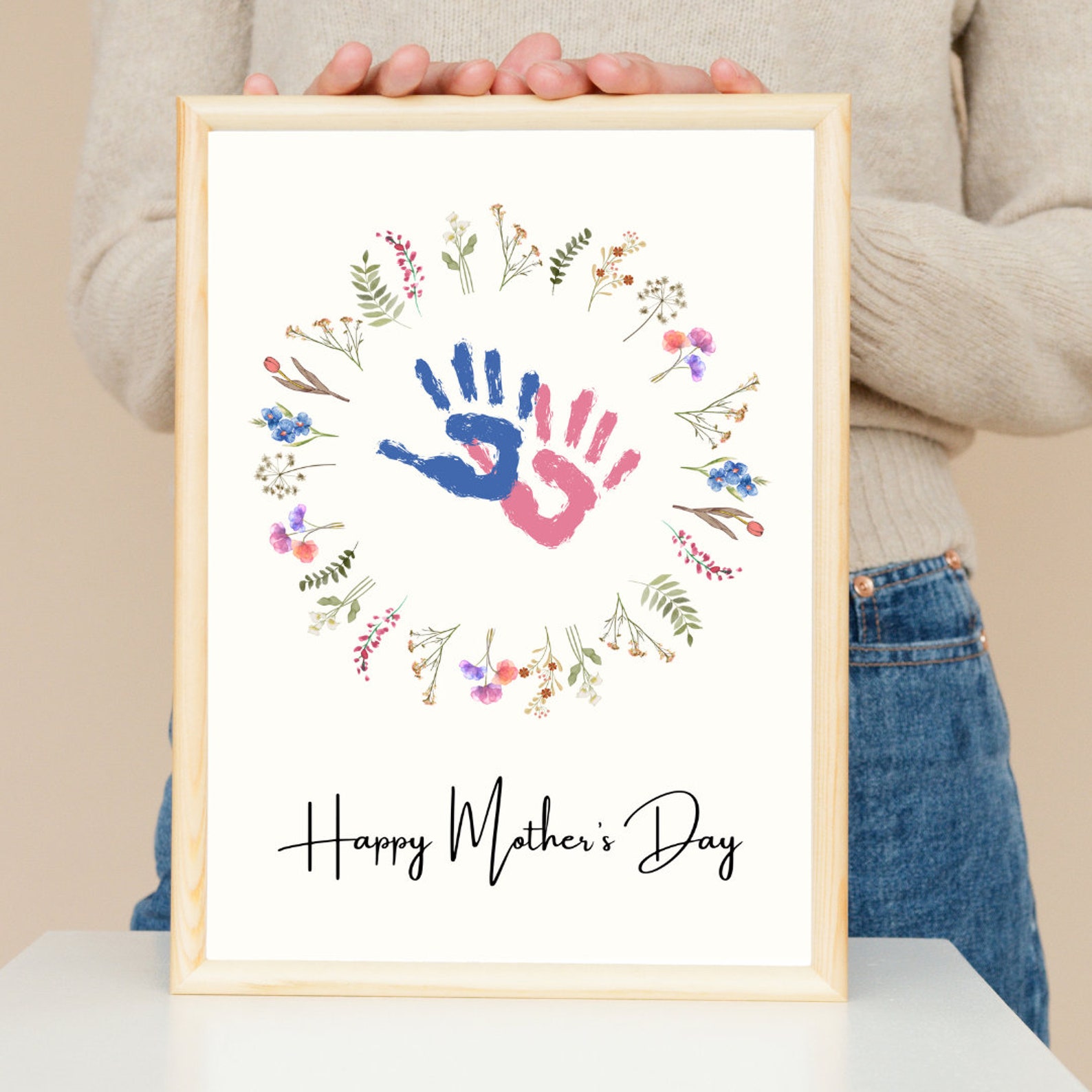 Mother's Day Craft Floral Wreath Handprint Art Wildflowers Footprint ...