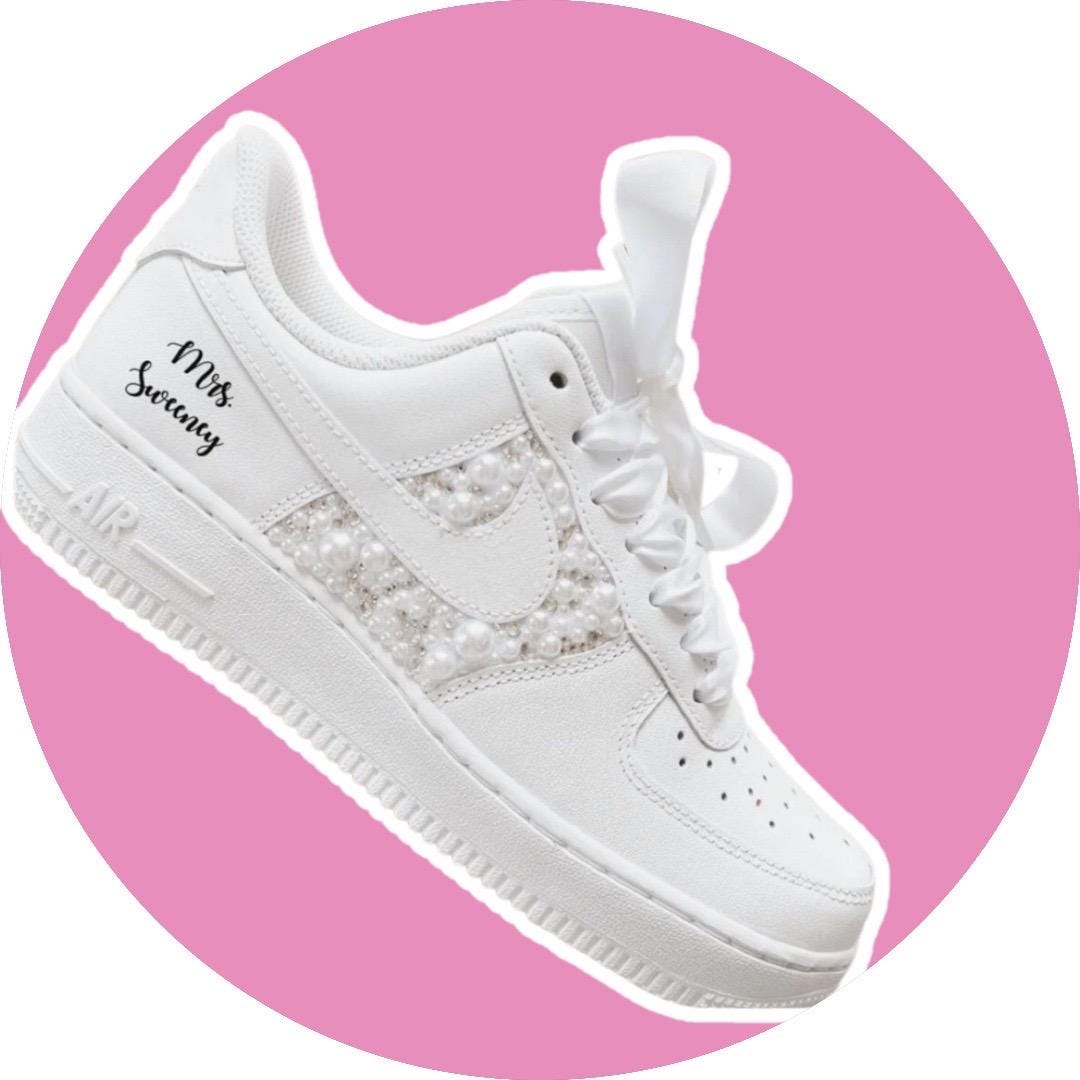 Custom Bridal Air Force One Pearl and Ribbon Kids Adults Children Nike ...