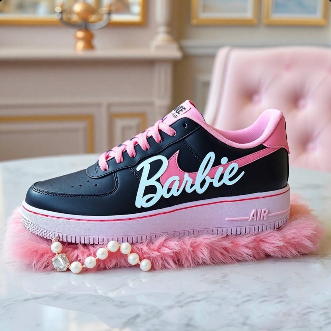 Custom Barbie Nike Air Force 1 Shoes | Hand-painted Pink Black Barbie ...