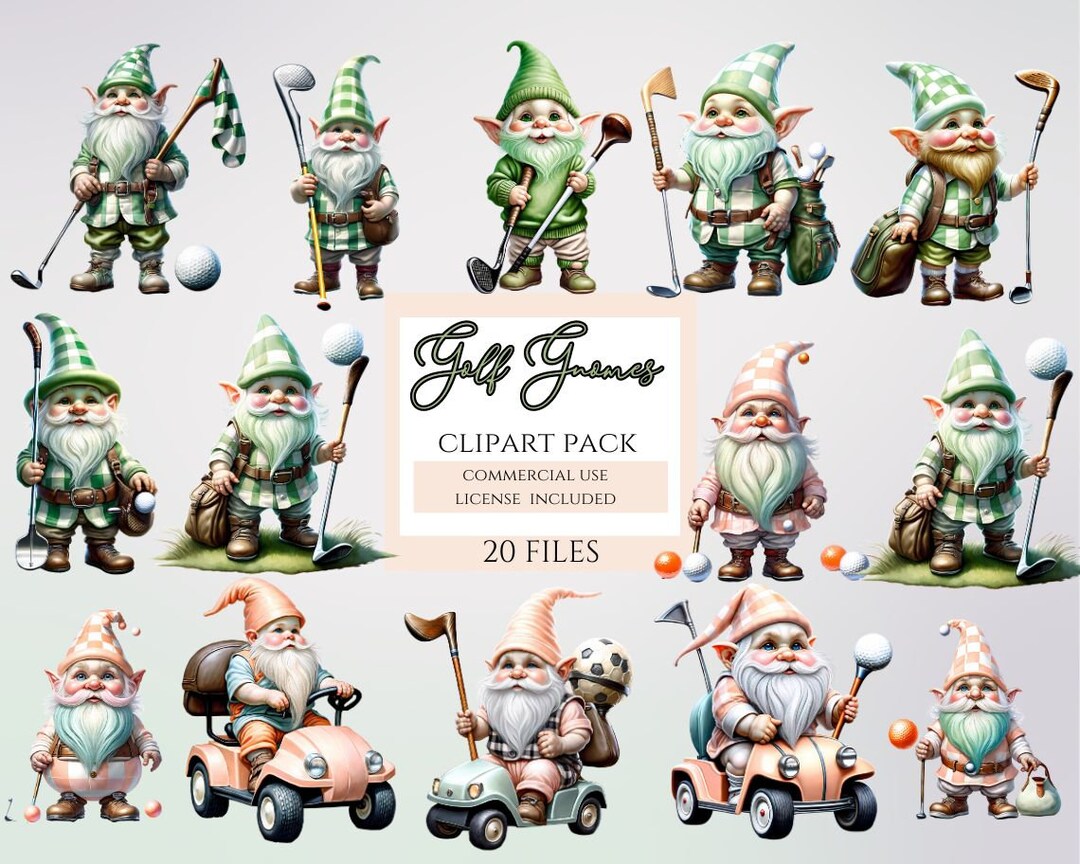 Golfing Gnomes Clipart, Golf Gnomes Clipart, Gnome Png,kids Gnome Art ...