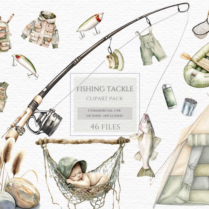 Fishing Clipart Doodle - Etsy UK