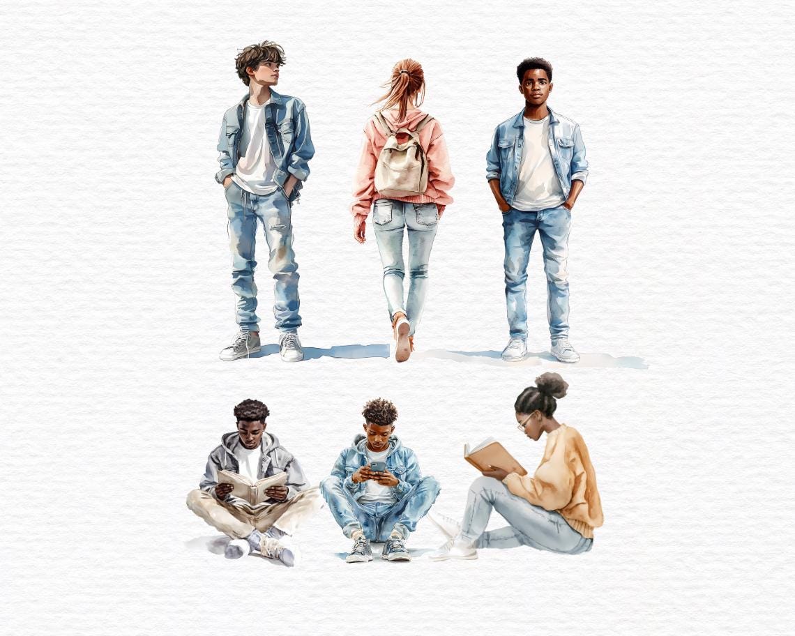 Teenage Boy Clipart, Teenagers Png, Denim Fashion Png, Commercial Use ...