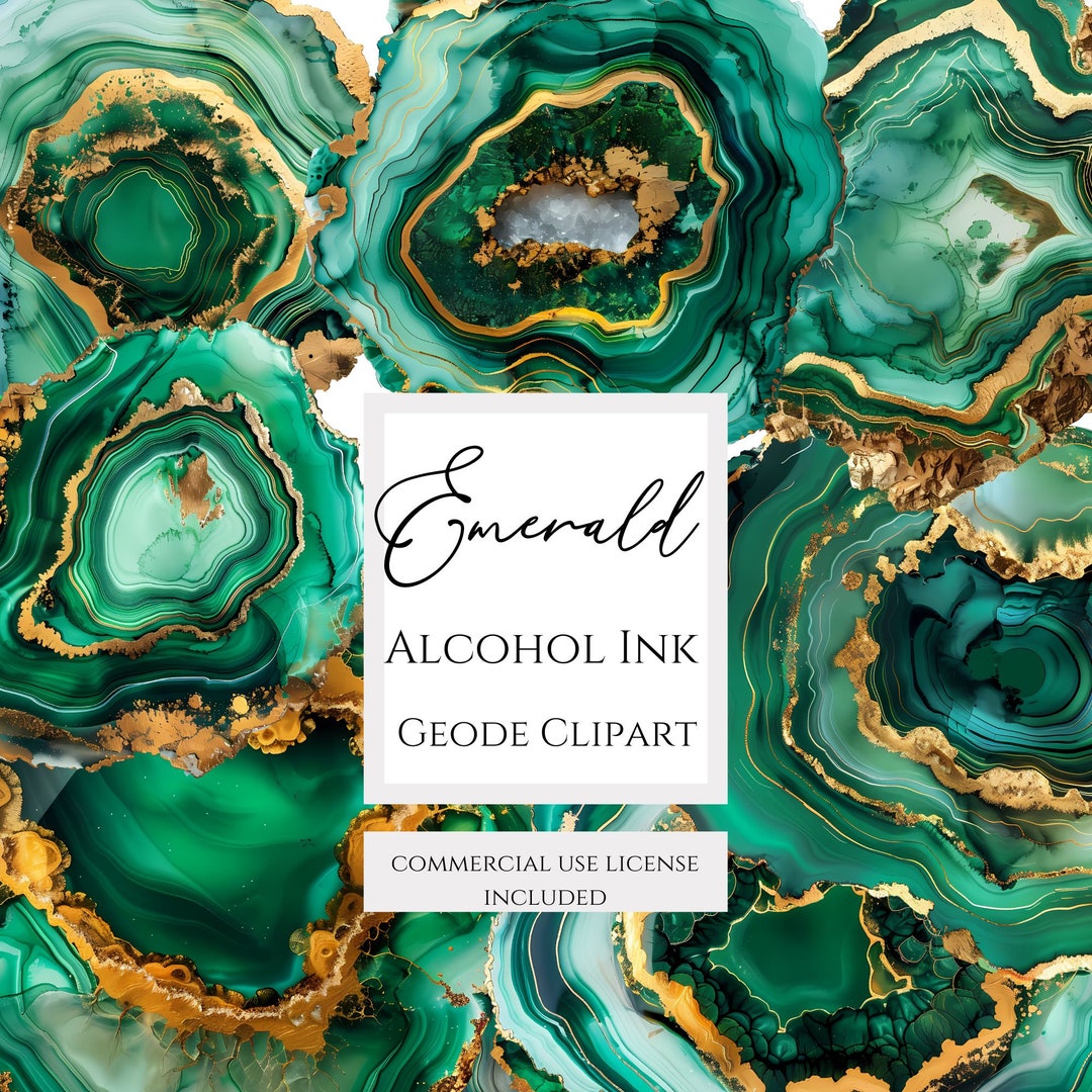 Emerald and Gold Alcohol Ink Clipart. Moody Green Texture. Commercial ...