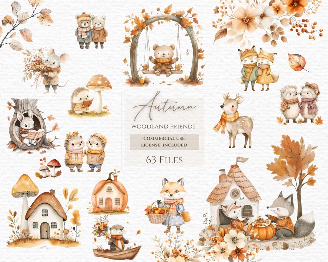 Watercolor Clipart Autumn Friends, for Commercial Use, Clipart Bundle ...