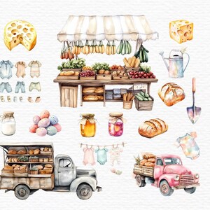 Farmers Market Stand Clipart, Clipart Bundle, Watercolor Clipart ...