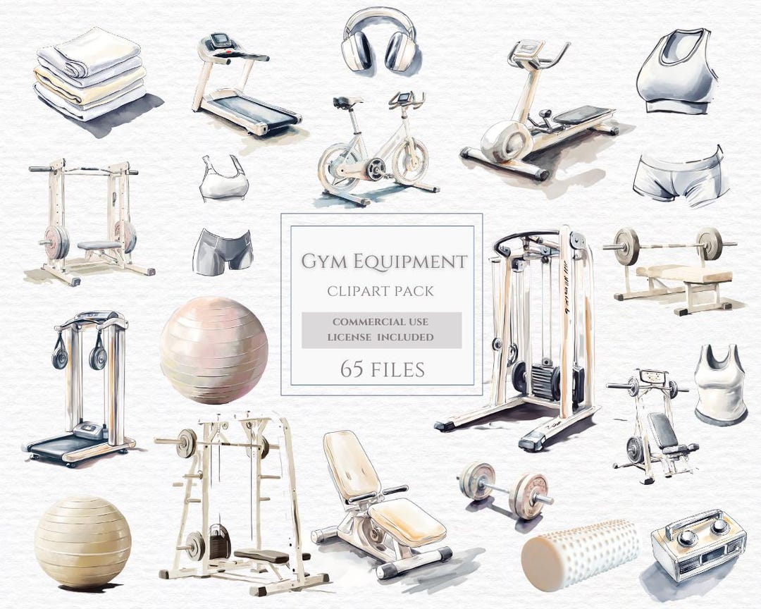 Watercolor Clipart, Gym Fitness, Equipment Gym, Workout Decals, Gym Png ...