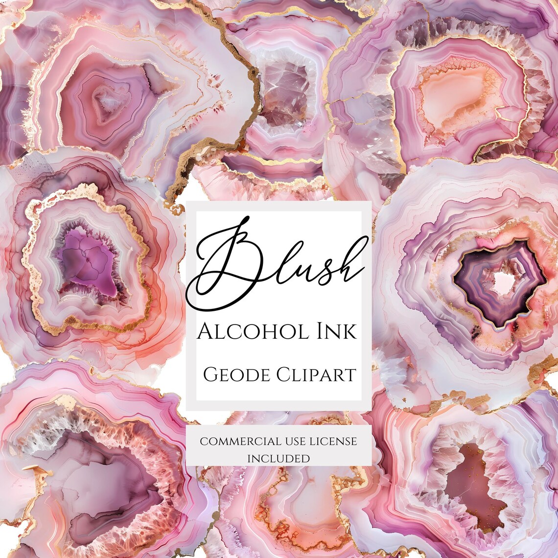 Blush Pink & Gold Alcohol Ink Png Clipart, Geode Transparent Background ...