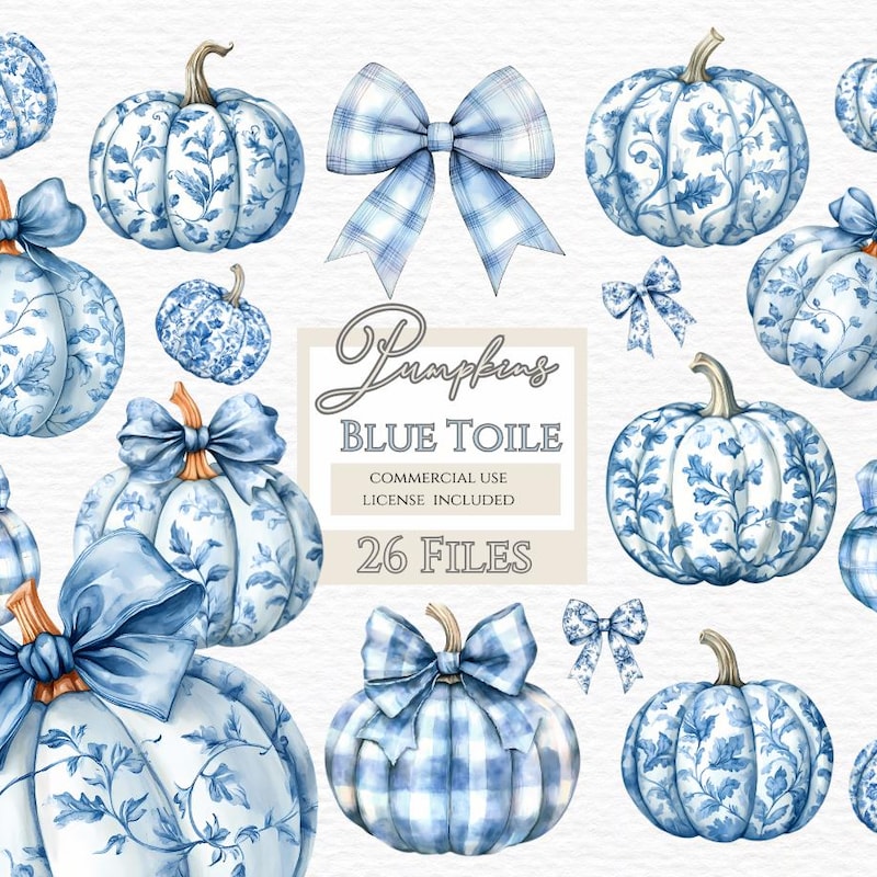 Blue and White Pumpkin Clipart - Etsy